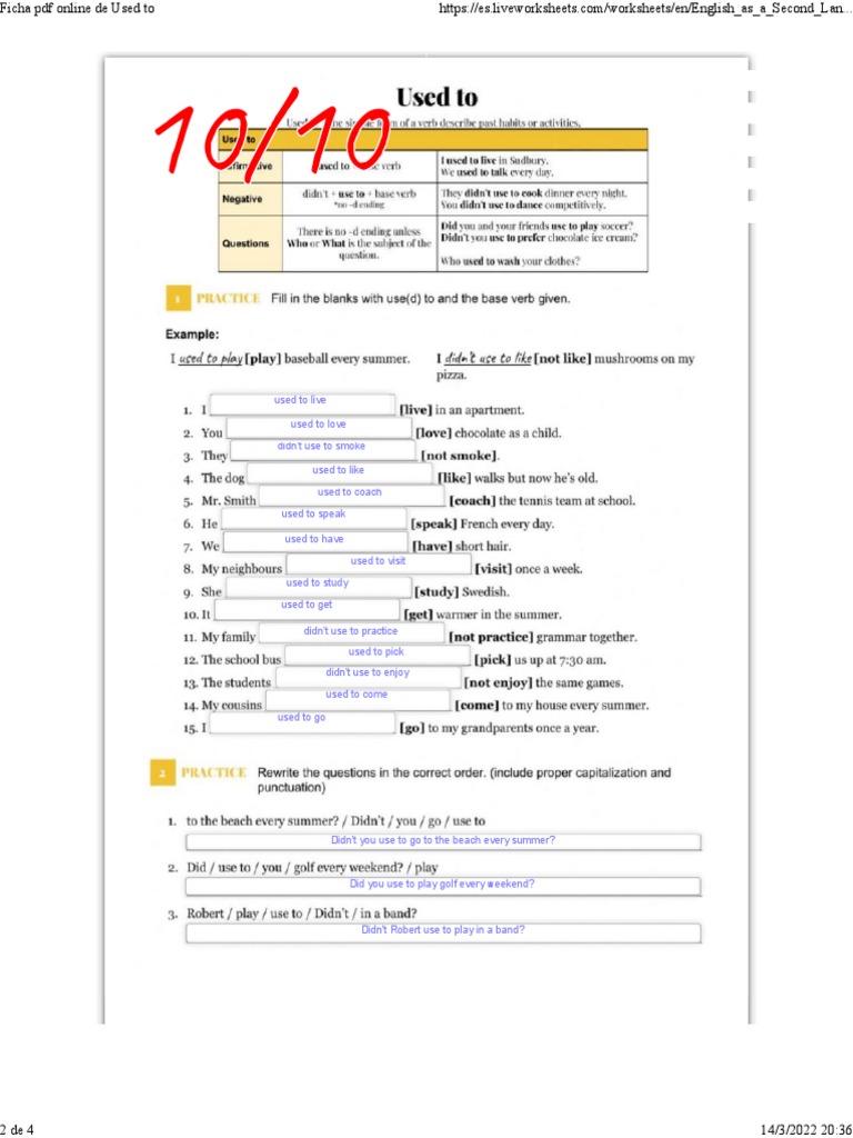 Ficha PDF Online de Used To | PDF