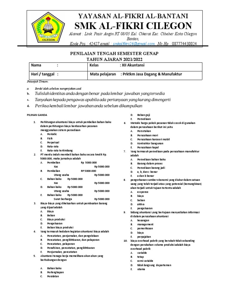 Soal UTS 3 SMK PRTKM Jasa Dagang Dan Manufaktur | PDF