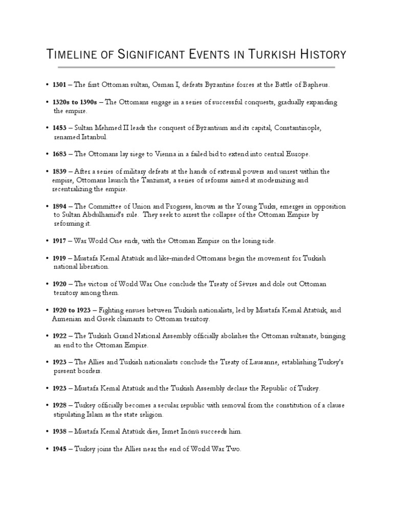 Timeline of Significant Events in Turkish History | PDF | Ottoman ...