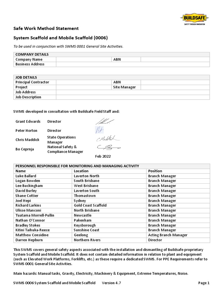 Safe Work Method Statement System Scaffold and Mobile Scaffold (0006 ...