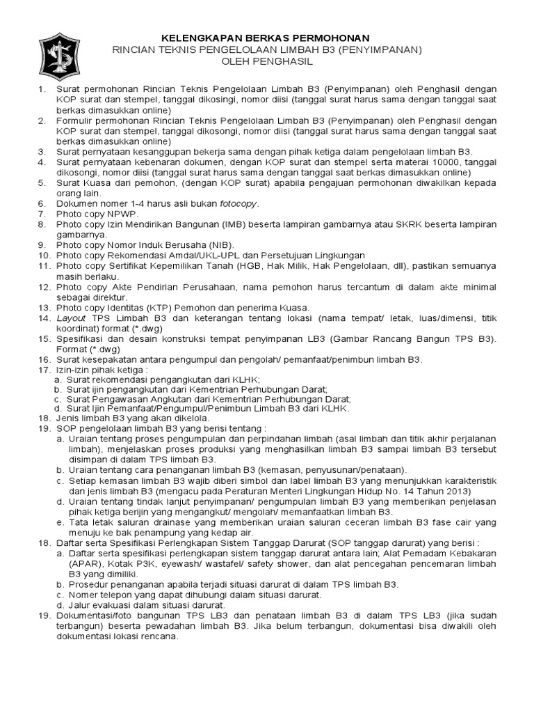 Kelengkapan Berkas Permohonan Rintek LB3 | PDF | Hukum