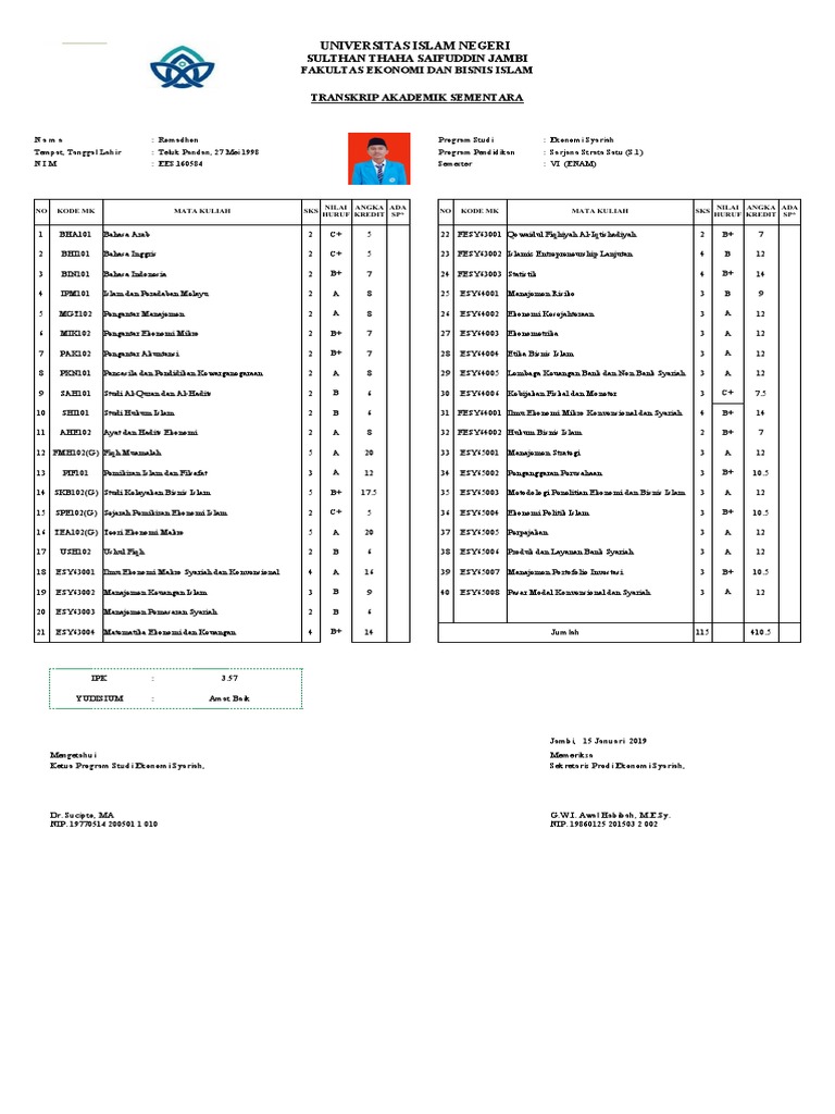 Contoh Transkip Nilai | PDF