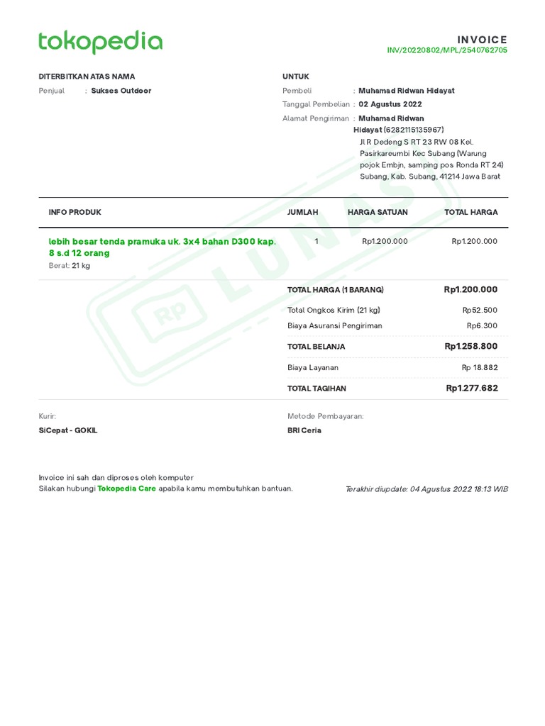 Invoice Tenda | PDF