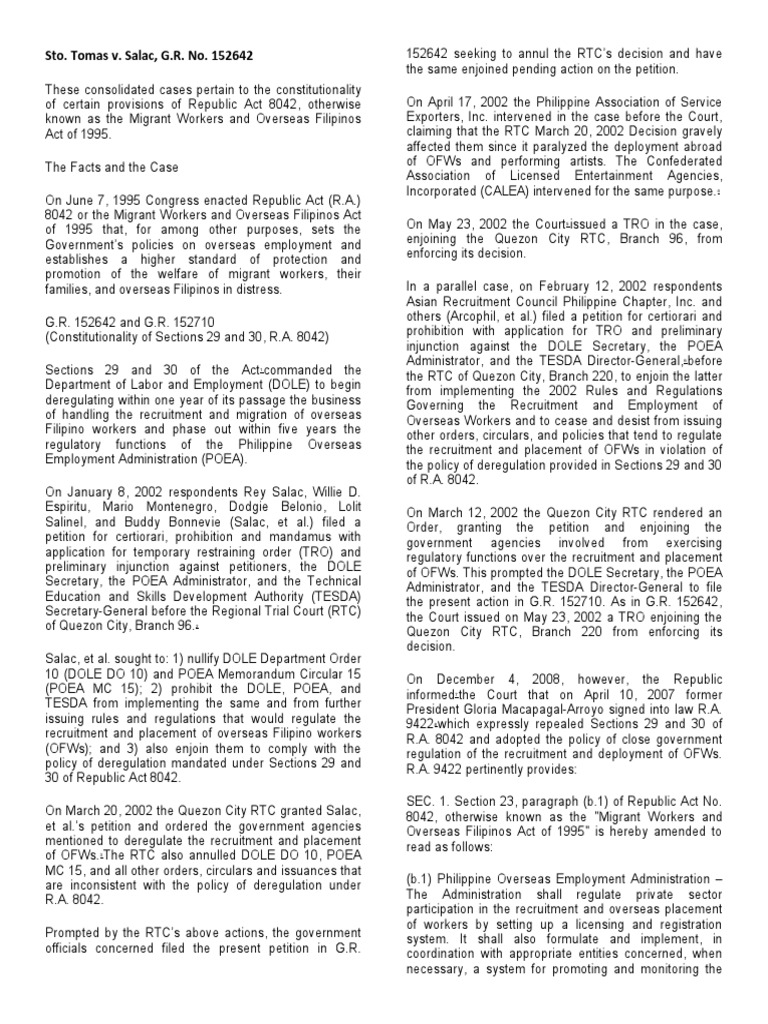 Sto. Tomas v. Salac, G.R. No. 152642 | PDF | Injunction | Justice