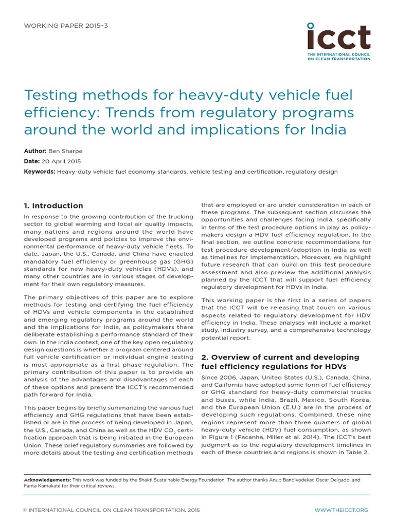 ICCT HDV Test Procedures India | PDF | Fuel Economy In Automobiles | Truck