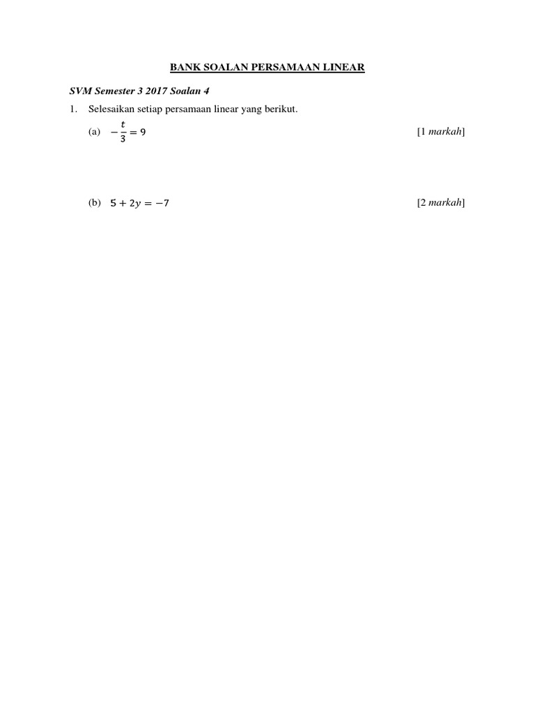 Bank Soalan Persamaan Linear | PDF