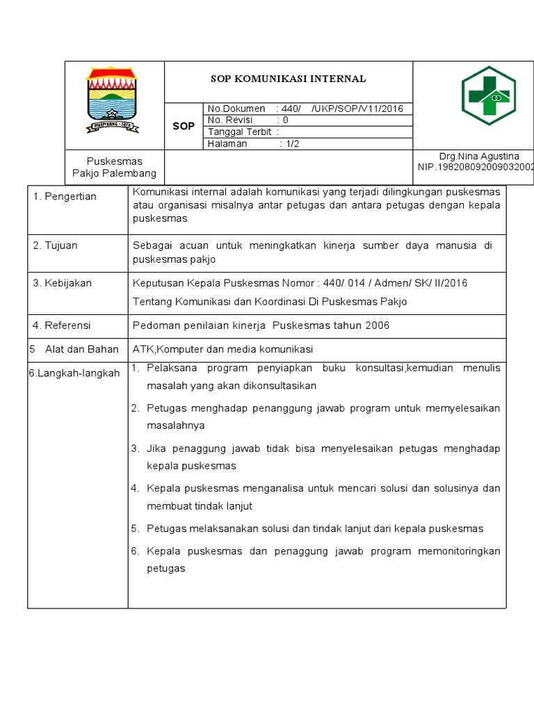 7.1.7 Sop Komunikasi Internal Antar Unit Kerja | PDF