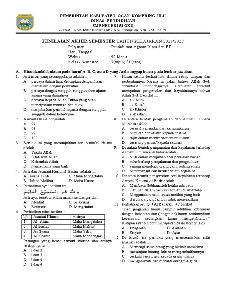 Soal Pas Pai Kelas 7 K13 Yeni Puspitasari | PDF