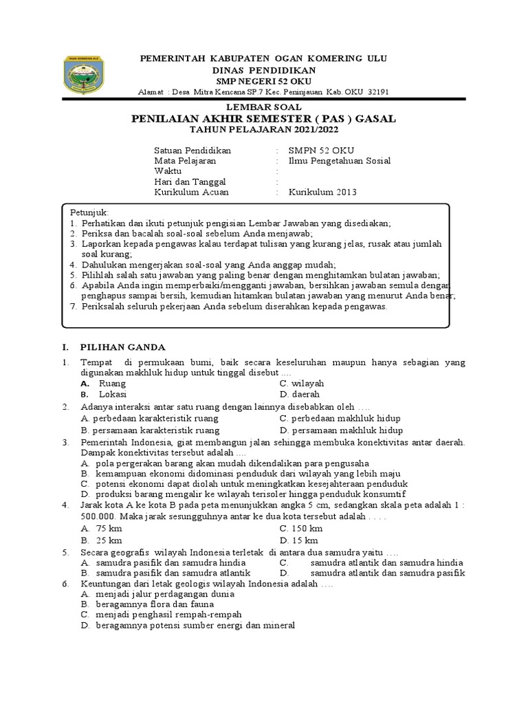 Soal PAS IPS Kelas 7 K13 YENI PUSPITASARI | PDF Soal PAS IPS Kelas 7 K13 YENI PUSPITASARI | PDF