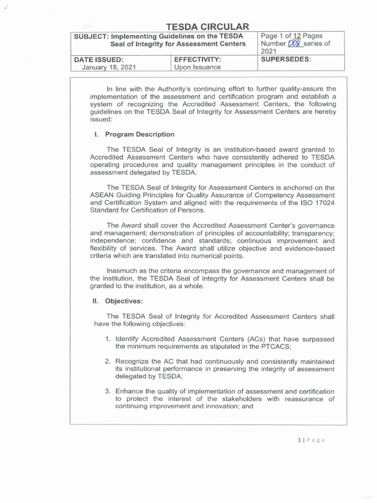 TESDA Circular No. 008-2021 | PDF | Business