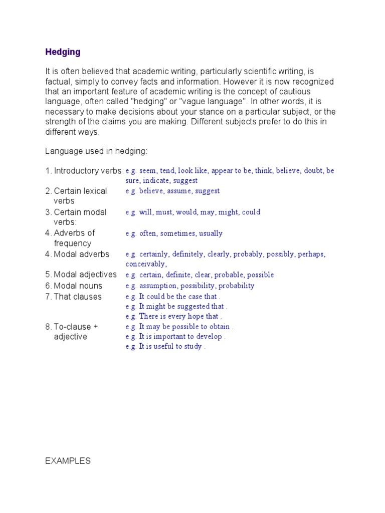 hedging | PDF | Verb | Adjective