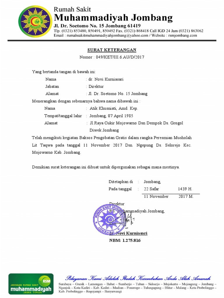 Surat Keterangan Baksos Atik | PDF