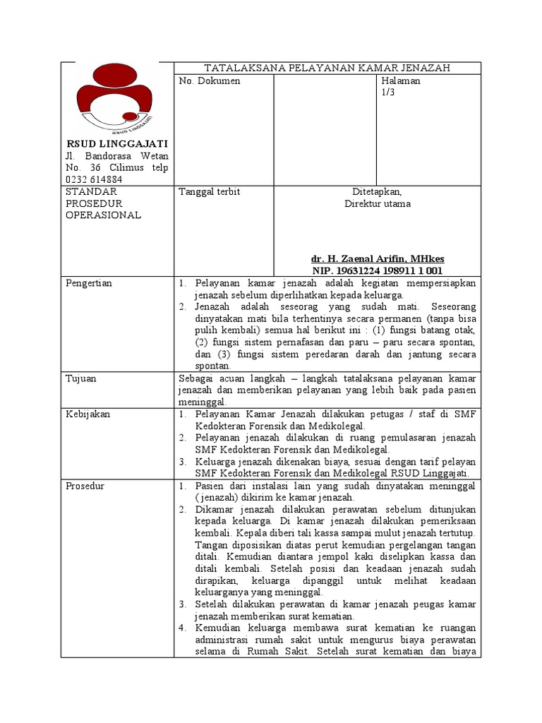 Tatalaksana Kamar Jenazah Spo | PDF