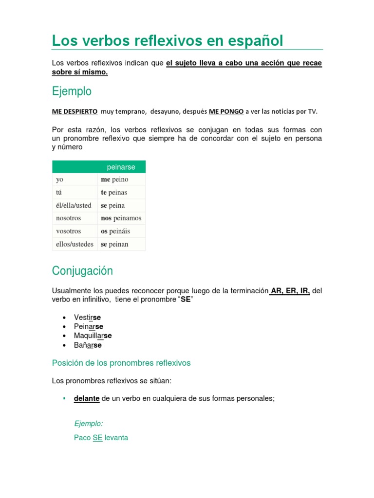 Los verbos reflexivos en español | PDF | Verbo | Morfología