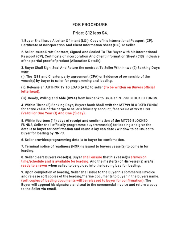 Fob Procedure 2020 NNPC | PDF