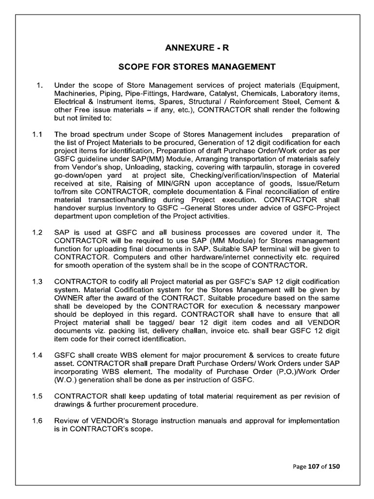 Annexure - R - Scope For Stores Management | PDF