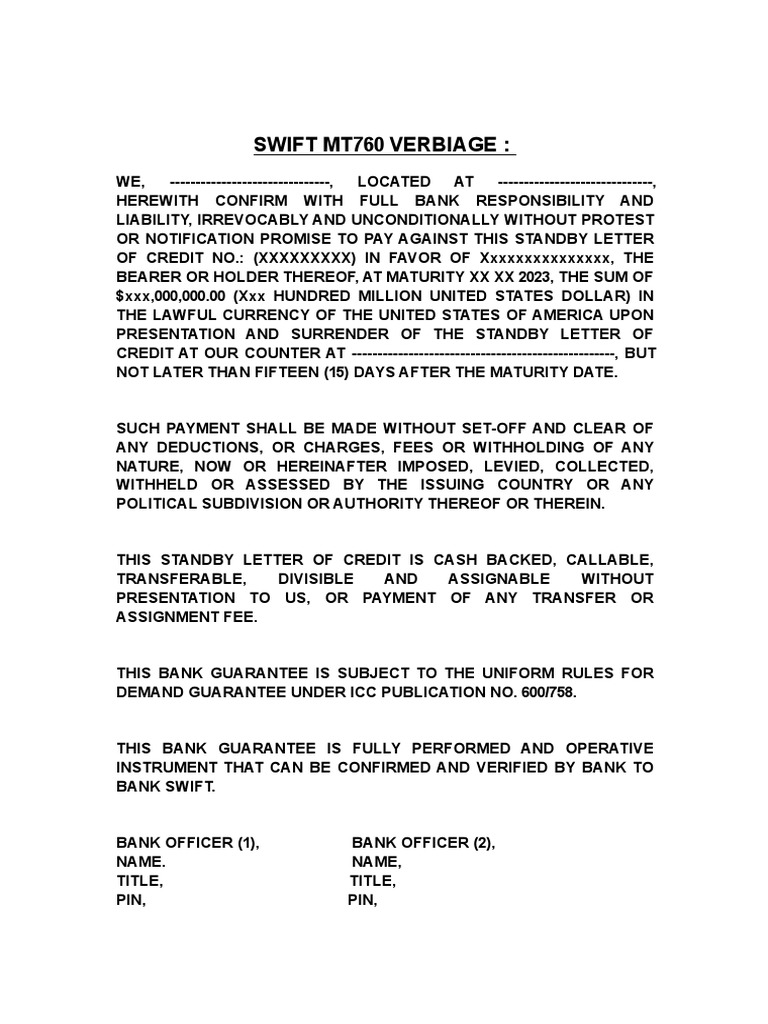 SBLC MT760 Verbiage | PDF