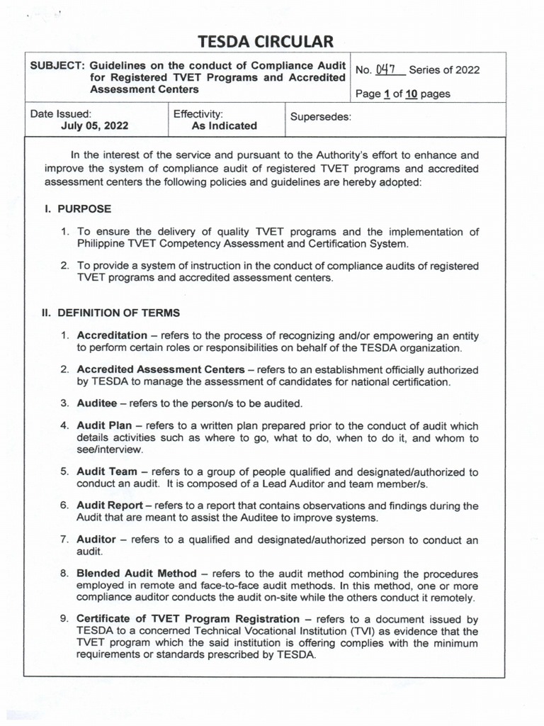 TESDA Circular No. 047-2022 | PDF | Audit | Auditor's Report
