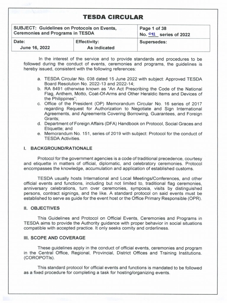 TESDA Circular No. 042-2022 | PDF | Memorandum Of Understanding | Flag