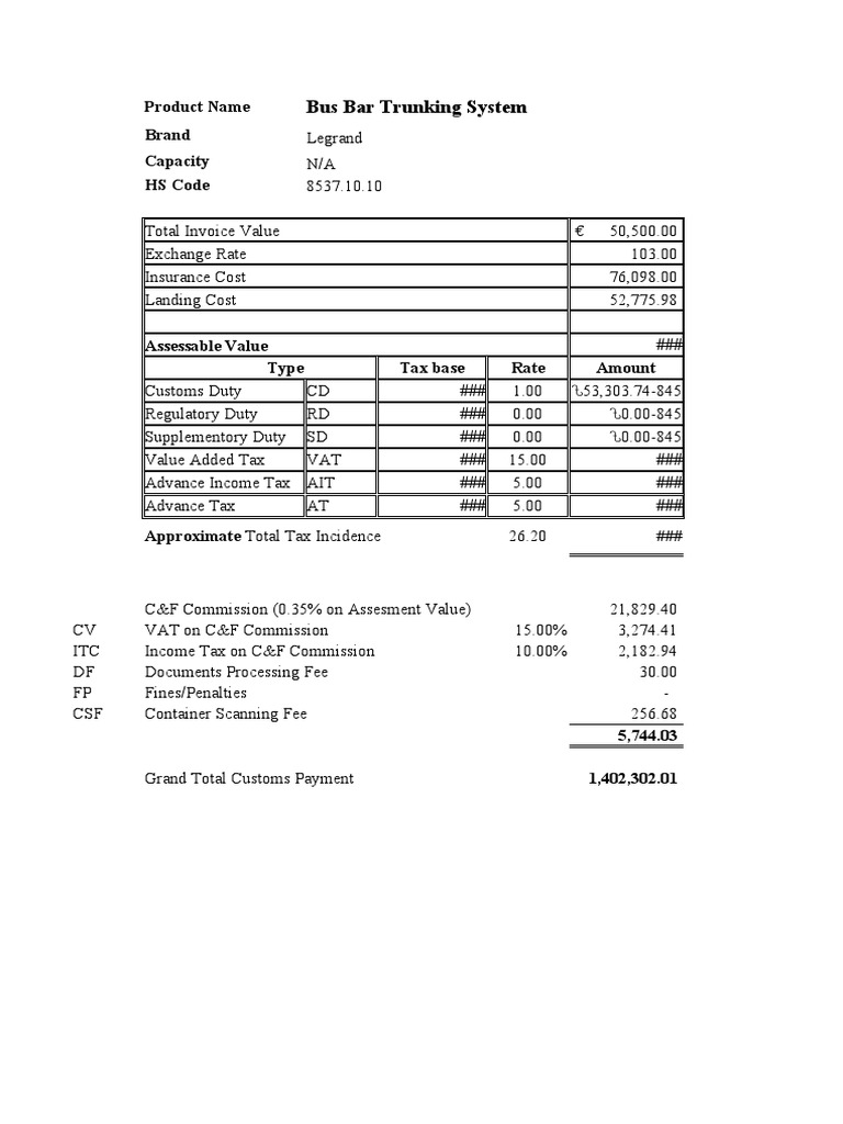 Bus Bar Trunking System: Product Name Brand Capacity HS Code | PDF ...