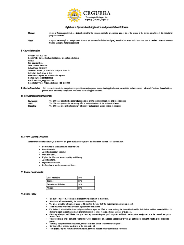Spreadsheet and Presentation Software Skills: A Syllabus for Developing ...