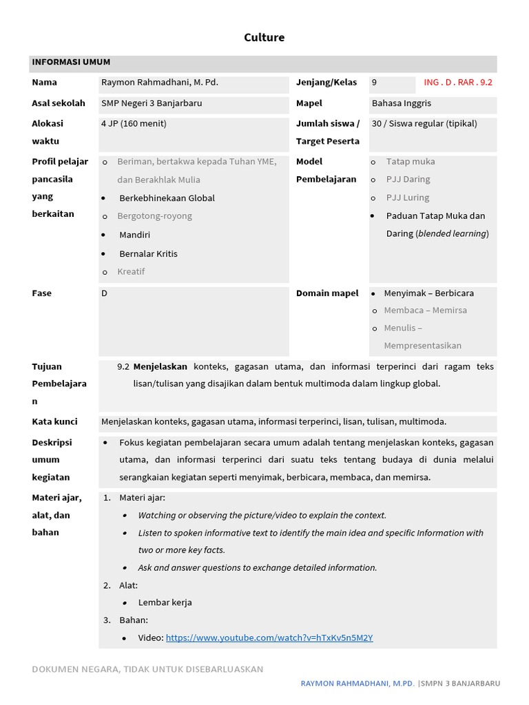 Contoh Modul Ajar 1 | PDF