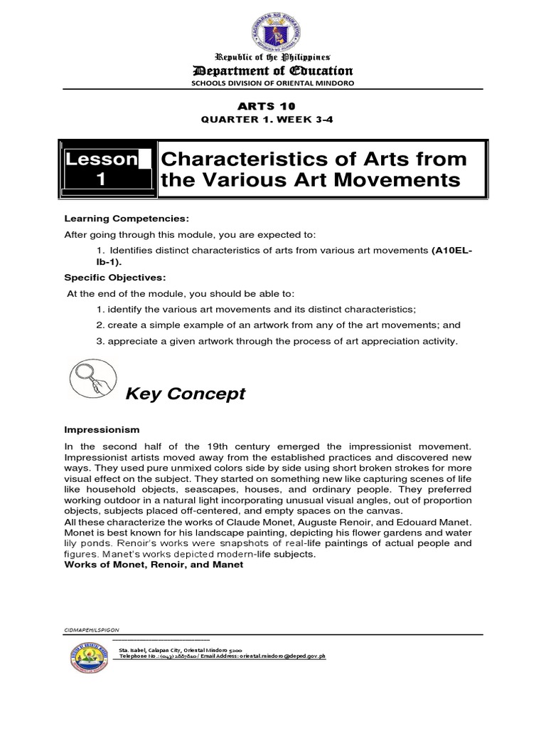 Characteristics of Arts From The Various Art Movements: Lesson | PDF ...
