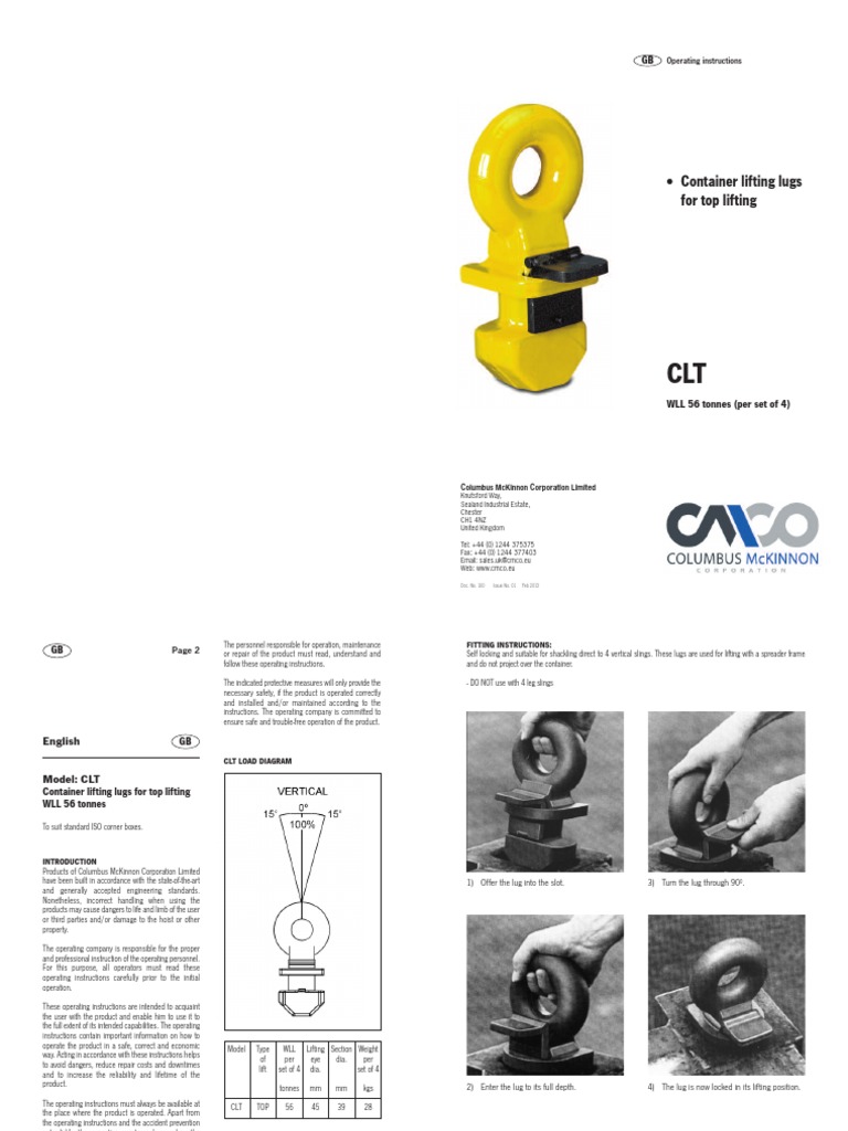 Container Lifting Lugs For Top Lifting: Operating Instructions | PDF ...