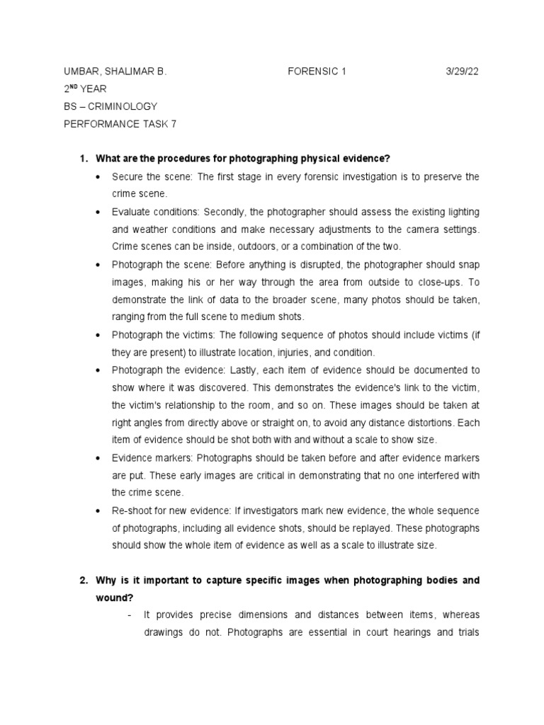 Procedures for Photographing Evidence, Bodies, Wounds, Accidents, and ...