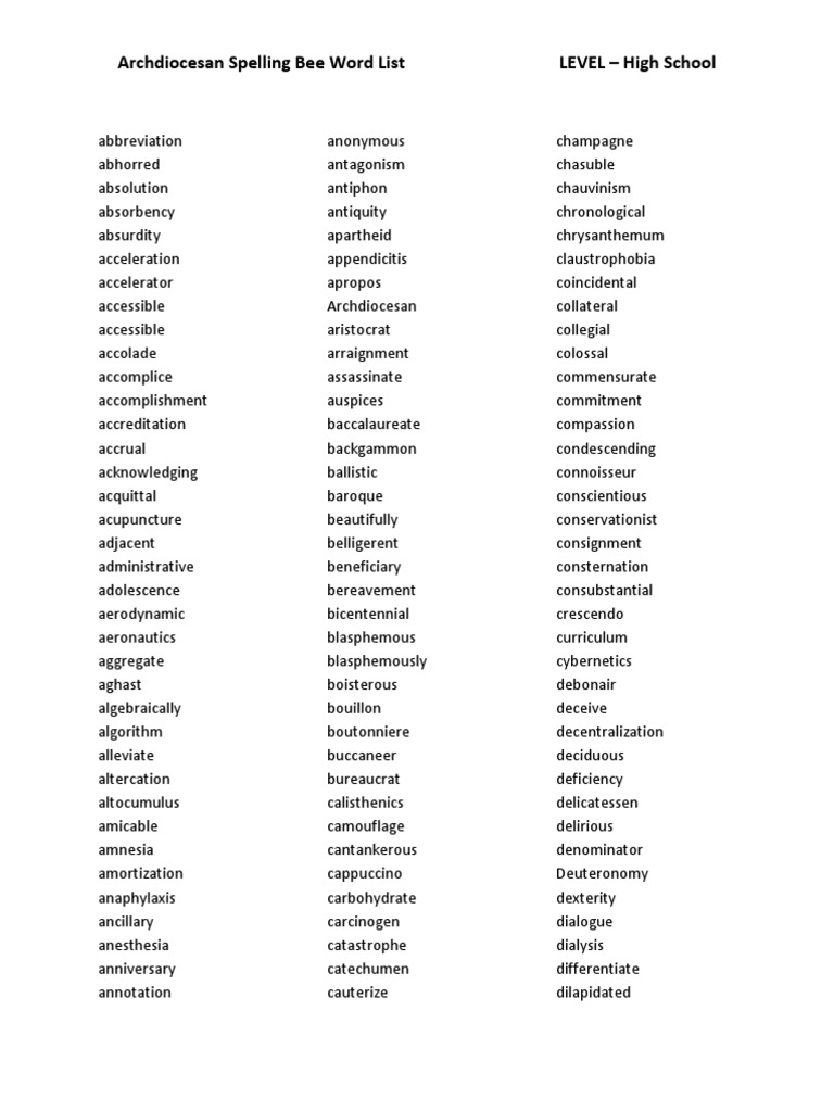 High School Spelling Bee Word List | PDF