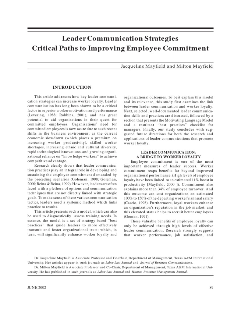 Leader Communication Critical Paths to Improving Employee Commitment ...
