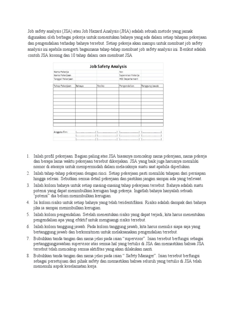 Contoh Pembuatan Job Safety Analysis | PDF | Komputer