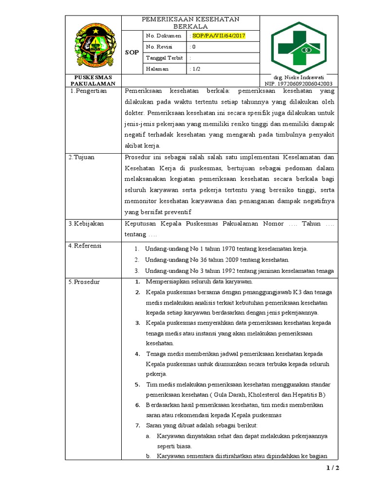 SPO Pemeriksaan Berkala Pegawai | PDF