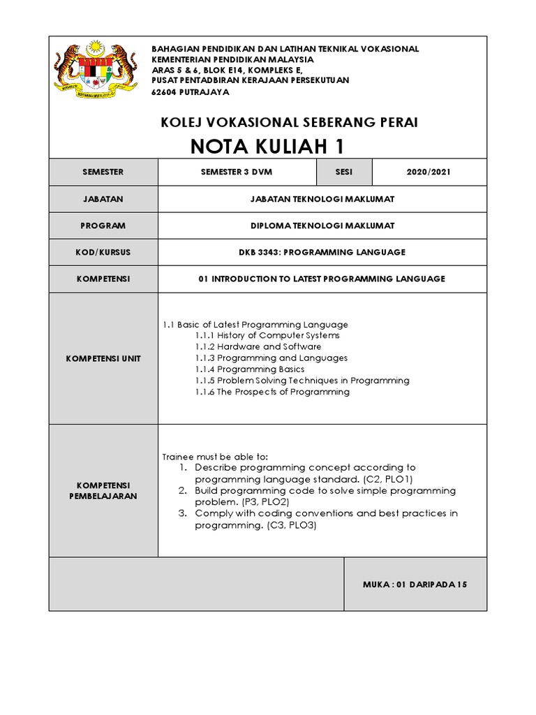 Nota Kuliah Asas Java | PDF | Komputer