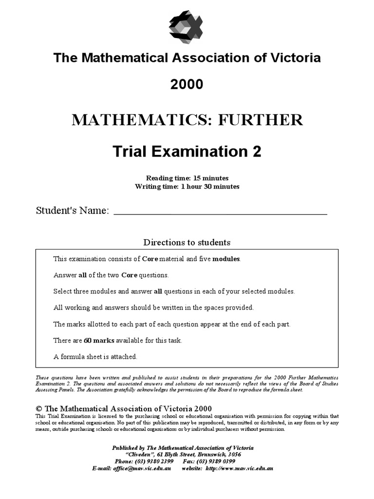 (VCE Further) 2000 MAV Unit 34 Exam 2 and Solutions | PDF | Mathematics