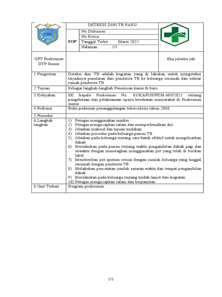 Sop Deteksi Dini TB Paru Terbaru | PDF | Pengembangan Diri | Kesehatan Holistik