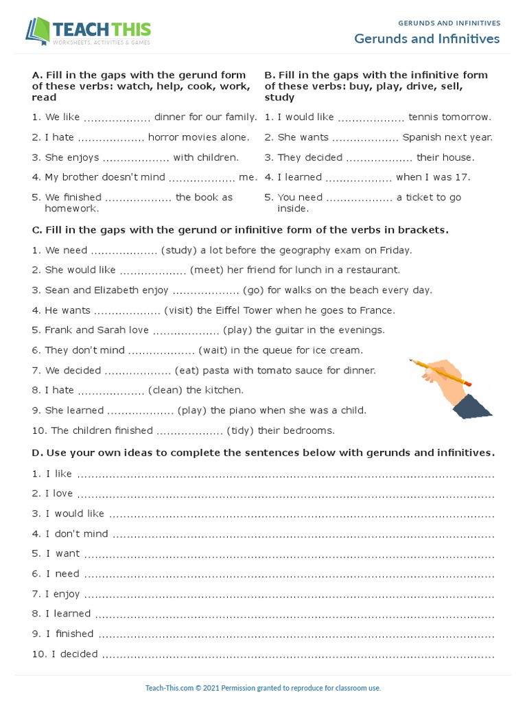 Gerunds and Infinitives Worksheet 2 | PDF | Language Mechanics ...