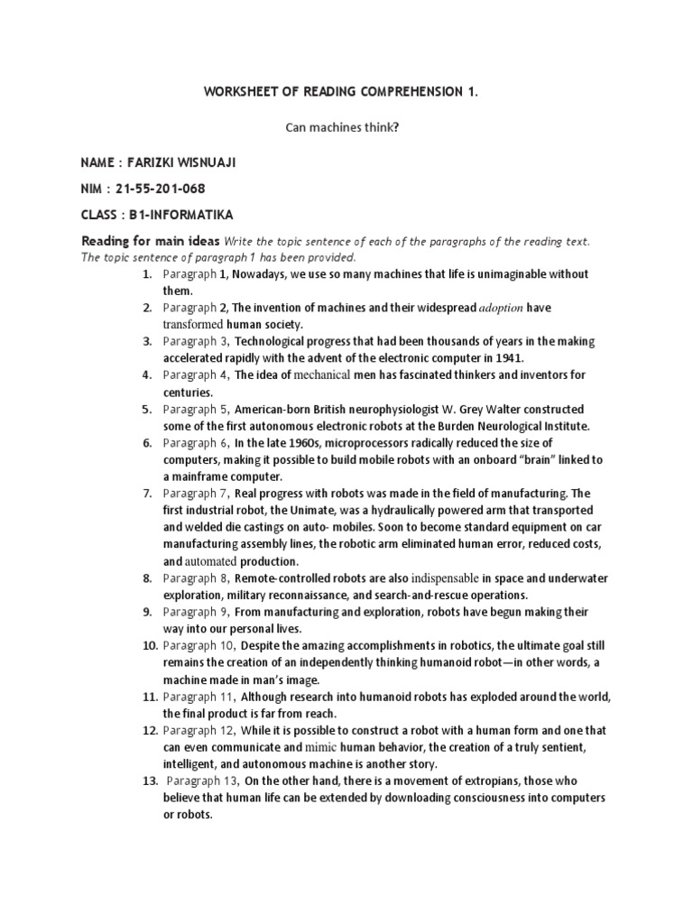 Worksheet of Reading Comprehension B1 | PDF | Robotics | Robot