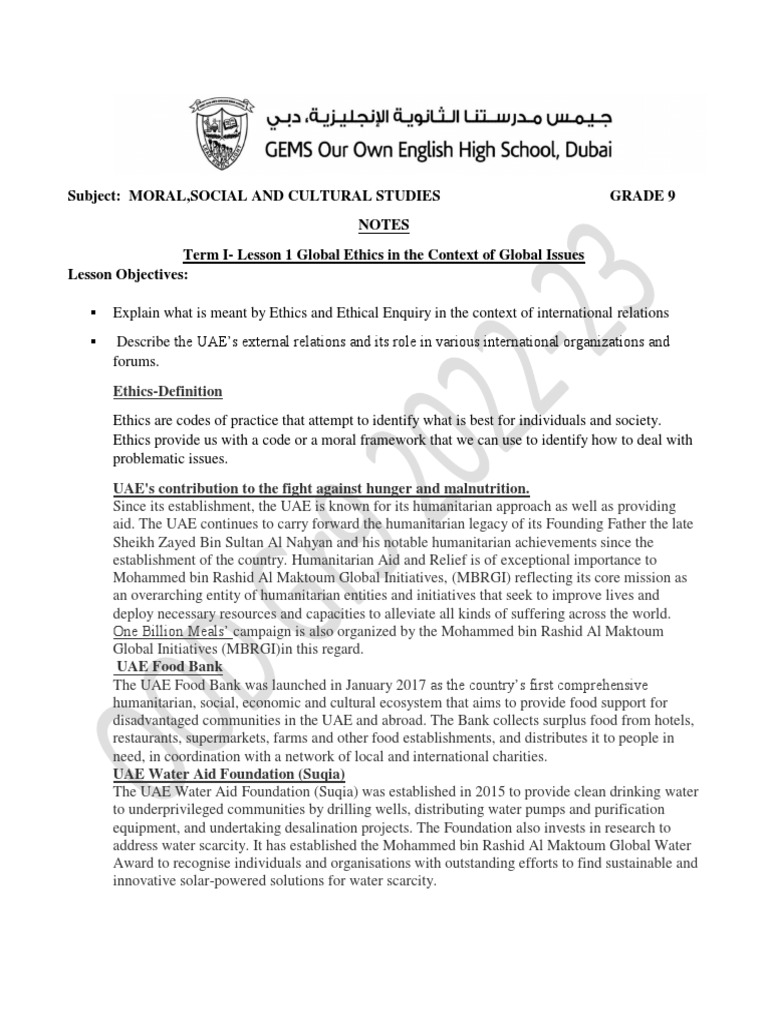 Notes-Lesson 1 Global Ethics in The Context of Global Issues | PDF ...