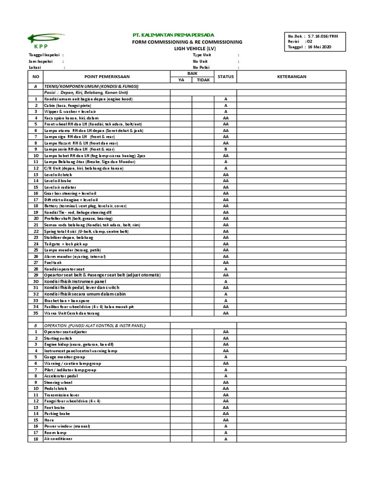Form Commissioning Sarana | PDF