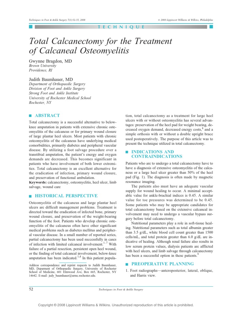 Total Calcanectomy For The Treatment of Calcaneal Osteomyelitis | PDF ...