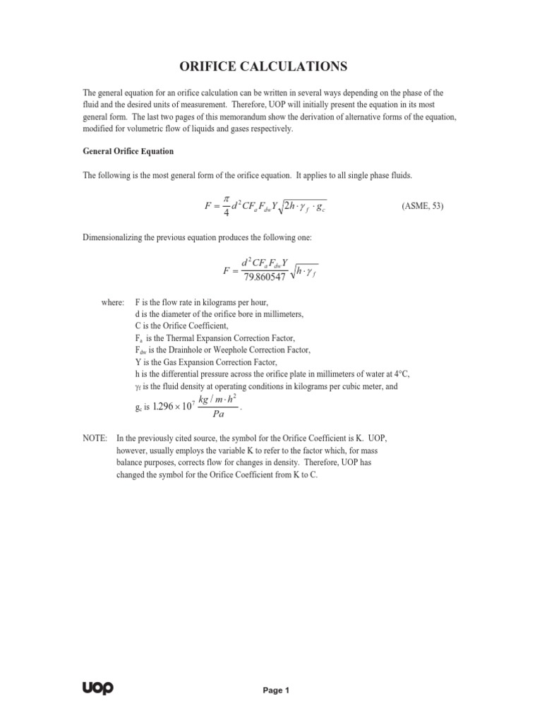 Orifice Calculation | PDF | Thermal Expansion | Flow Measurement
