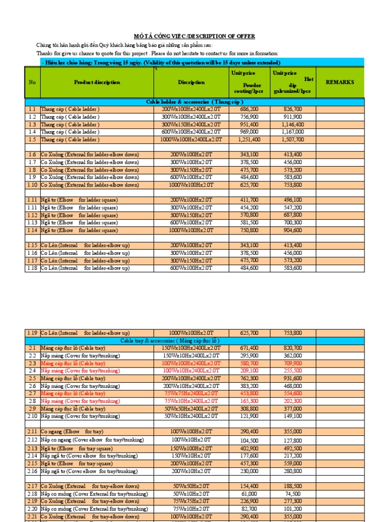 Cable Ladder Pricing and Specifications | PDF | Manufactured Goods | Wire