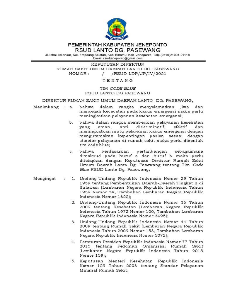 Tim Code Blue RSUD Jeneponto | PDF