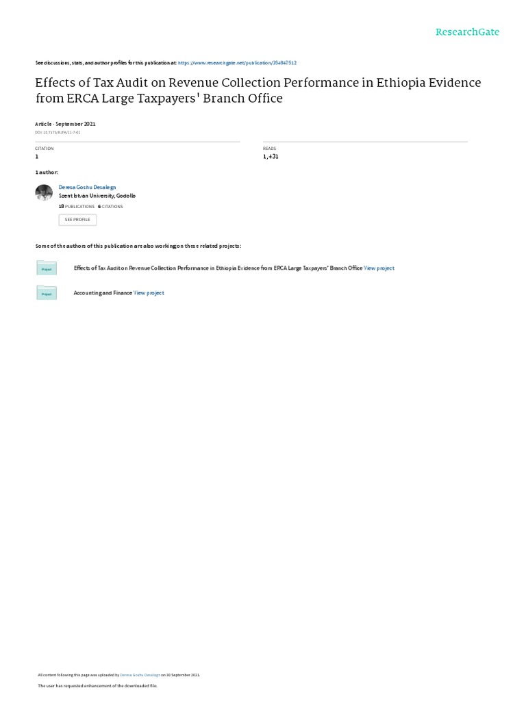 Effects of Tax Audit On Revenue Collection Performance in Ethiopia ...