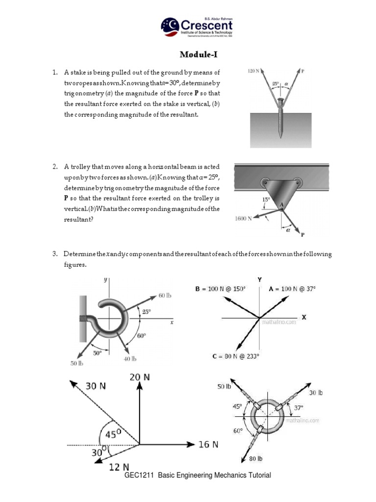 E.Mech Tutorials Mod 1 | PDF | Force | Tension (Physics)