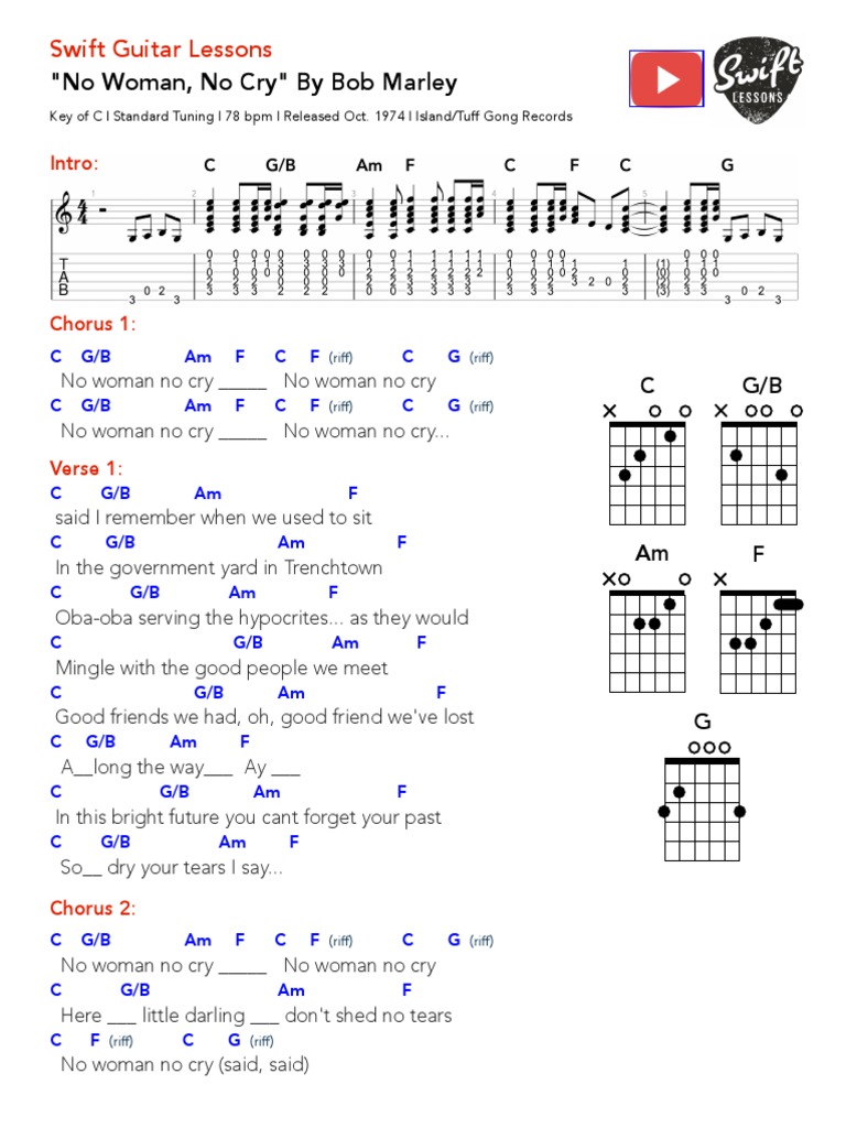 Bob Marley - No Woman, No Cry - Chords & Tabs - 220802 - 001238 | PDF ...