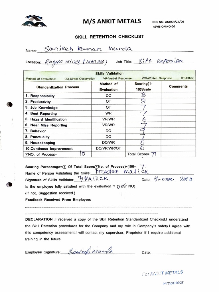 Skill Retention Checklist | PDF | Cognition | Employment