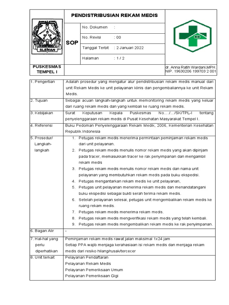 3.8.1 SOP Pendistribusian Rekam Medis. | PDF | Sains & Matematika