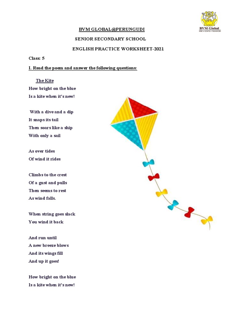 Class - 5 Holiday Homework Practice Worksheets | PDF | Poetry